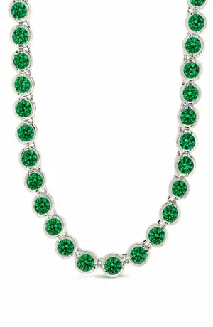 Sterling Forever Helene Bezel Emerald Cubic Zirconia Tennis Necklace - Silver