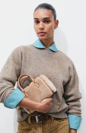 Tory Burch T Monogram Genuine Shearling Petite Barrel Bag