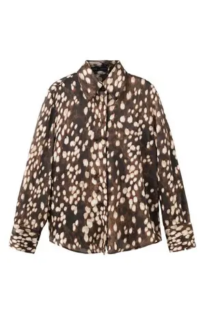 Mango Dot Print Woven Shirt - Brown
