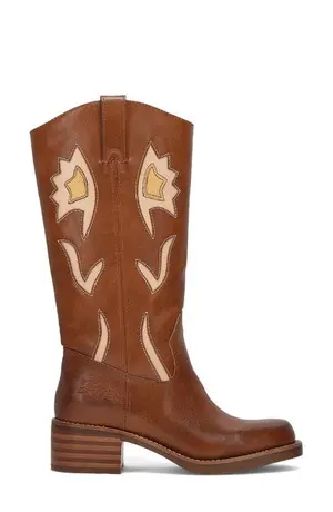 THE FRYE COMPANY Miranda Flower Faux Leather Western Boot - Saddle