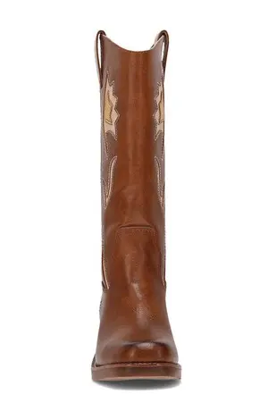 THE FRYE COMPANY Miranda Flower Faux Leather Western Boot - Saddle
