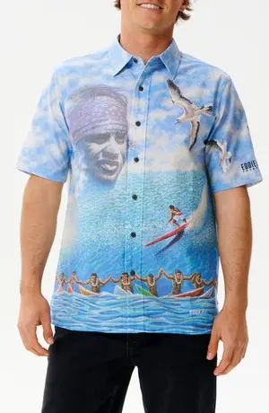 Rip Curl Eddie Would Go Short Sleeve Woven Cotton Button-up Shirt - Blue