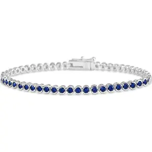 Sterling Forever Helene Sapphire Cubic Zirconia Bezel Tennis Bracelet - Silver