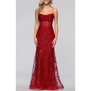 BLONDIE NITES Glitter Corset Sleeveless Gown - Red