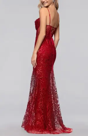 BLONDIE NITES Glitter Corset Sleeveless Gown
