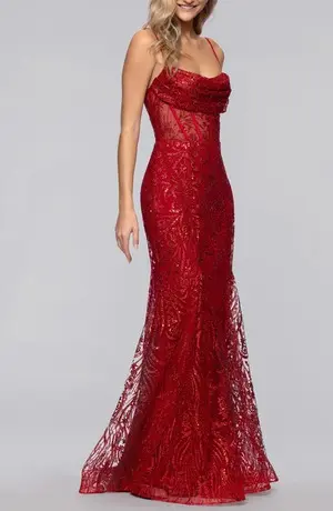 BLONDIE NITES Glitter Corset Sleeveless Gown