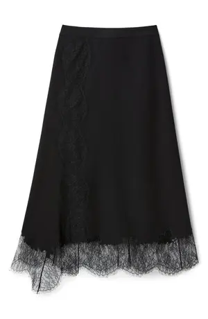 Lafayette 148 New York Asymmetric Lace Trim Crepe Skirt