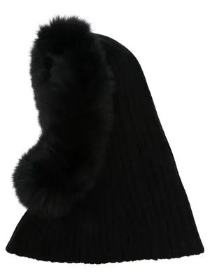 YVES SALOMON Ribbed Wool And Cashmere Balaclava With Fur Trim Black