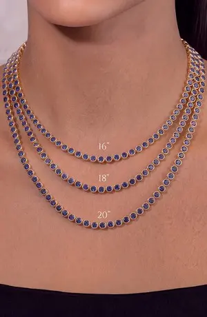 Sterling Forever Helene Bezel Sapphire Cubic Zirconia Tennis Necklace - Gold