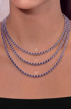 Sterling Forever Helene Bezel Sapphire Cubic Zirconia Tennis Necklace - Silver