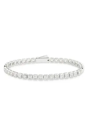 Sterling Forever Helene 14k Plated Asscher Cut Tennis Bracelet - Silver
