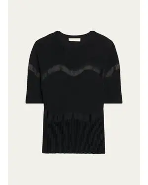 Ulla Johnson Ayla Wavy-inset Short-sleeve Rib Top