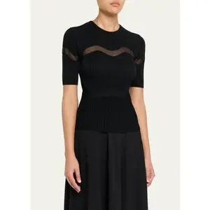 Ulla Johnson Ayla Wavy-inset Short-sleeve Rib Top