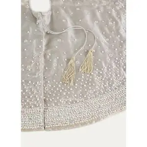 SUDHA PENNATHUR 60" Tissue Tree Skirt With Pearly Beaded Border