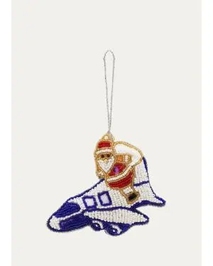SUDHA PENNATHUR Santa On A Plane Beaded Ornat - Red Multi
