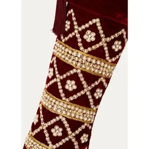 SUDHA PENNATHUR Embroidered Velvet Christmas Stocking