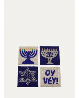 SUDHA PENNATHUR 4-piece Embroidered Hannukah Coasters Set - Multi