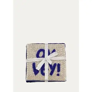 SUDHA PENNATHUR 4-piece Embroidered Hannukah Coasters Set