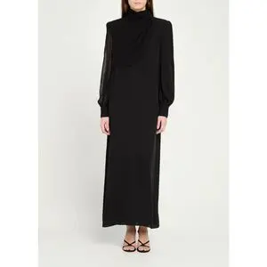 Valentino Garavani Mock-neck Draped Silk Georgette Long-sleeve Maxi Dress