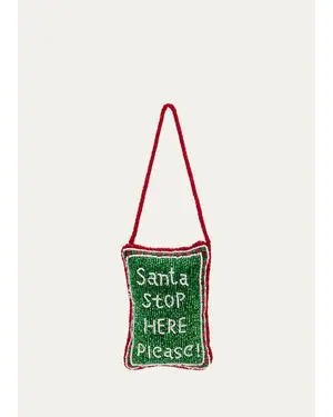 SUDHA PENNATHUR Santa Stop Here Please" Beaded Door Knocker - Red Multi