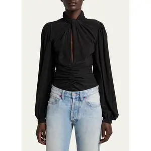 Isabel Marant Étoile Depsona Twisted Keyhole Long-sleeve Silk Blouse
