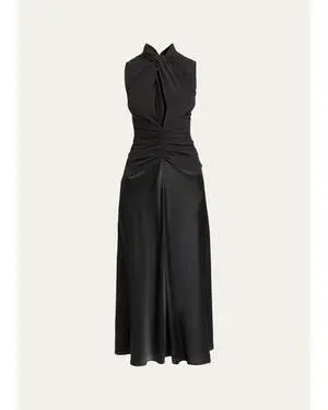 Isabel Marant Étoile Delfi Sleeveless Ruched Keyhole Satin Midi Dress