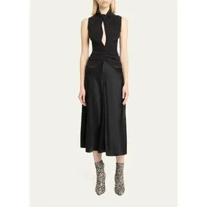 Isabel Marant Étoile Delfi Sleeveless Ruched Keyhole Satin Midi Dress