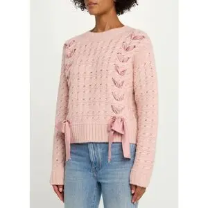 LoveShackFancy Quimby Ribbon Lace-up Pullover Sweater - Sanded Pet