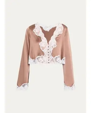 LoveShackFancy Elarine Lace-trim Cropped Top