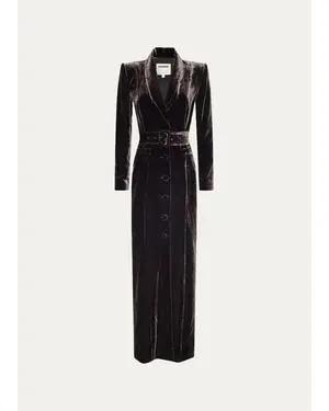 L'Agence Raini Velvet Shawl-collar Maxi Coat - Dark Java