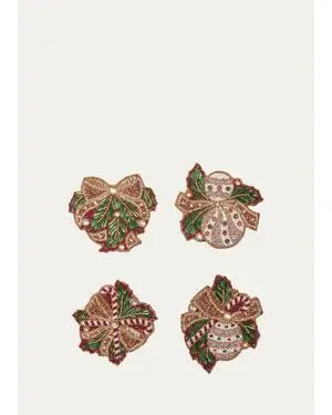KIM SEYBERT Candy Cane Bow Beaded Coasters, Set Of 4 - Red Multi
