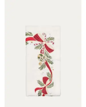 KIM SEYBERT Tinsel Bow Embroidered Napkin - Red Multi