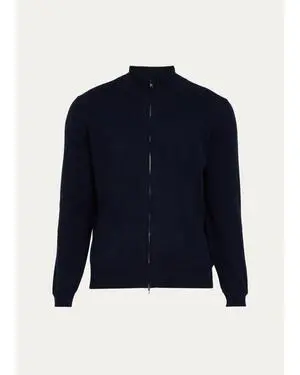 Fioroni Cashmere Sport Stitch Full-zip Bomber Cardigan - Navy