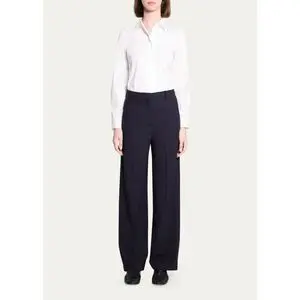 Theory Pleated Stretch Wool Wide-leg Trousers