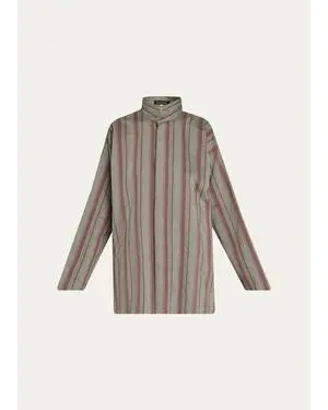 Eskandar Slim A-line Shirt With Double Stand Collar And Stepped Insert Long Length
