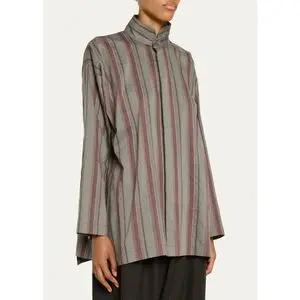 Eskandar Slim A-line Shirt With Double Stand Collar And Stepped Insert Long Length
