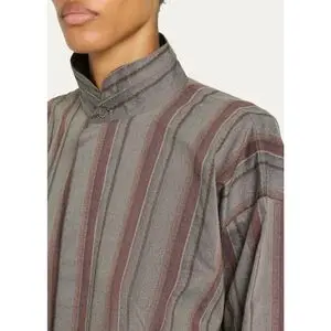 Eskandar Slim A-line Shirt With Double Stand Collar And Stepped Insert Long Length
