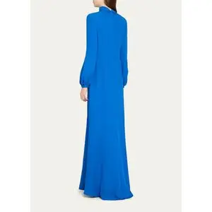 Valentino Garavani Bow Embroidered Turtleneck Long-sleeve Silk Gown