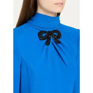 Valentino Garavani Bow Embroidered Turtleneck Long-sleeve Silk Gown