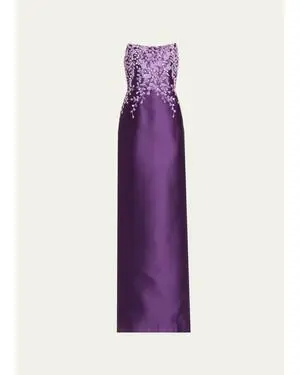 Pamella Roland Beaded Strapless Silk Column Gown