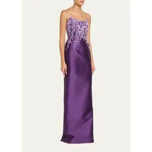 Pamella Roland Beaded Strapless Silk Column Gown