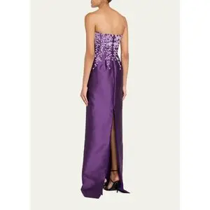 Pamella Roland Beaded Strapless Silk Column Gown