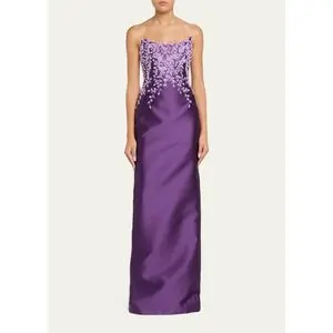 Pamella Roland Beaded Strapless Silk Column Gown