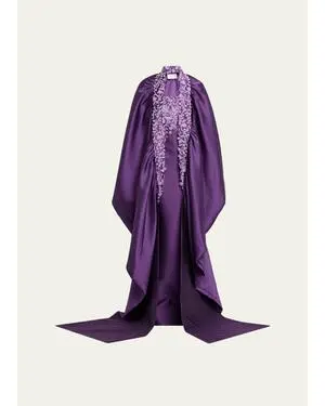 Pamella Roland Beaded Mikado Silk Asymmetric Cape