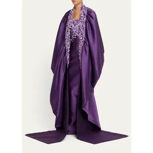 Pamella Roland Beaded Mikado Silk Asymmetric Cape