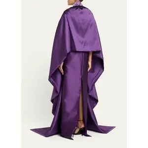 Pamella Roland Beaded Mikado Silk Asymmetric Cape