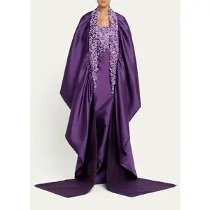Pamella Roland Beaded Mikado Silk Asymmetric Cape