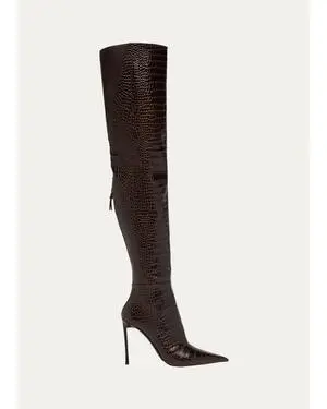 TOM FORD Vertigo 105mm Croc-embossed Leather Boots - Chocolate