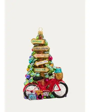 JOHN HURAS Nyc Signpost With Christmas Tree And Bike Christmas Ornat - Multi