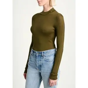 Saint Laurent Mock-neck Cote Silk Rib Sweater